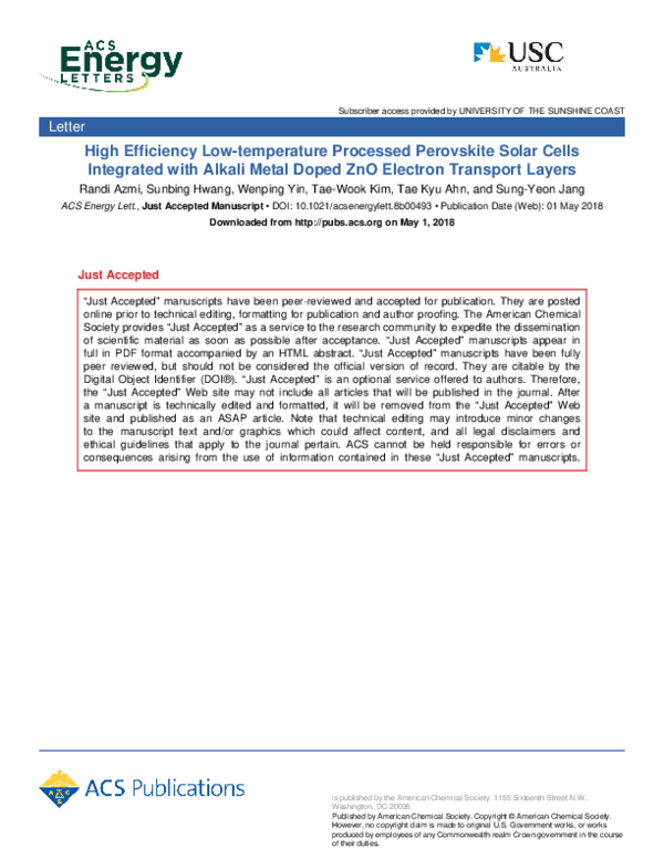 (PDF) High Efficiency Low-Temperature Processed Perovskite Solar Cells Integrated with Alkali ...