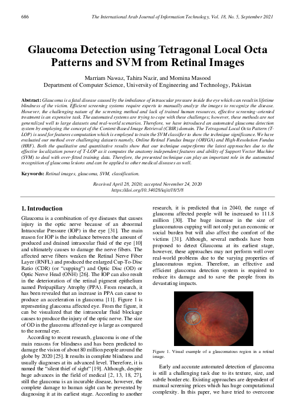 Pdf Glaucoma Detection Using Tetragonal Local Octa Patterns And Svm From Retinal Images