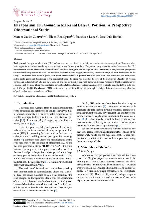 (PDF) Intrapartum Ultrasound in Maternal Lateral Position. A ...