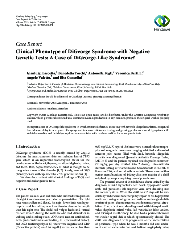 (PDF) Clinical Phenotype of DiGeorge Syndrome with Negative Genetic ...