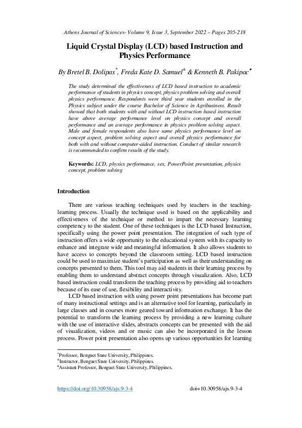 (PDF) Liquid Crystal Display (LCD) based Instruction and Physics Performance