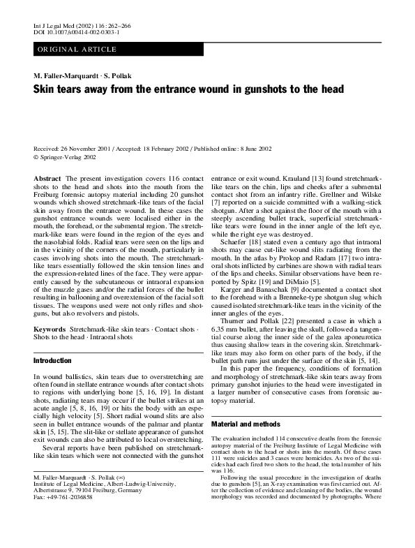 (PDF) Skin tears away from the entrance wound in gunshots to the head