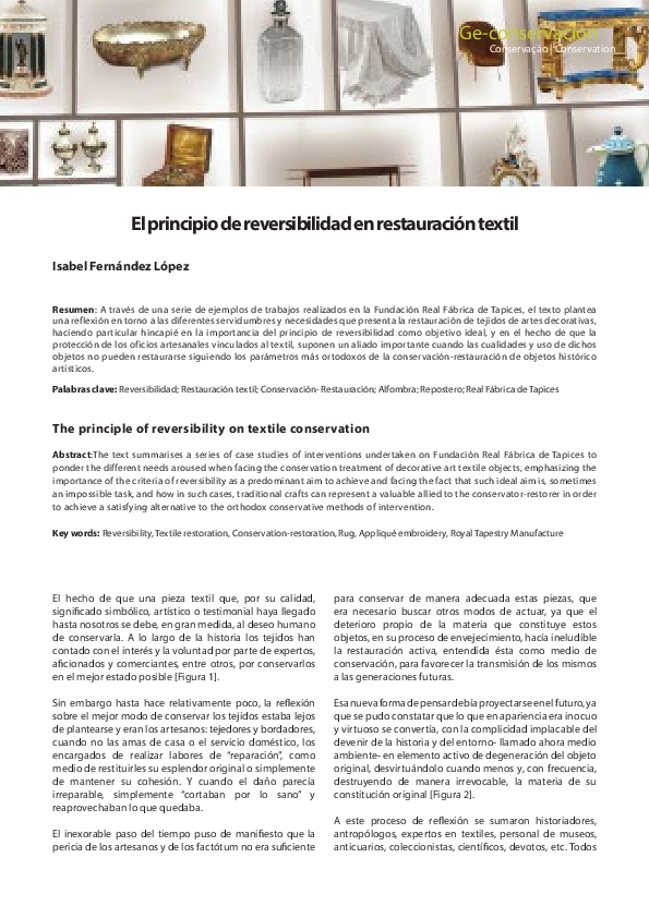 (PDF) El principio de reversibilidad en restauración textil The principle of reversibility on ...