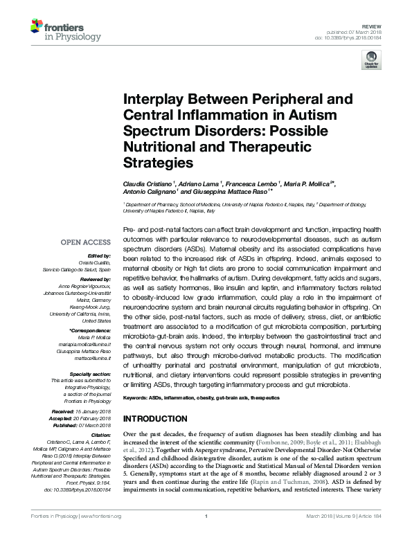 (PDF) Interplay Between Peripheral and Central Inflammation in Autism ...