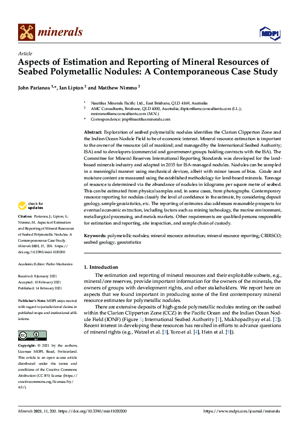 (PDF) Aspects of Estimation and Reporting of Mineral Resources of Seabed Polymetallic Nodules: A ...