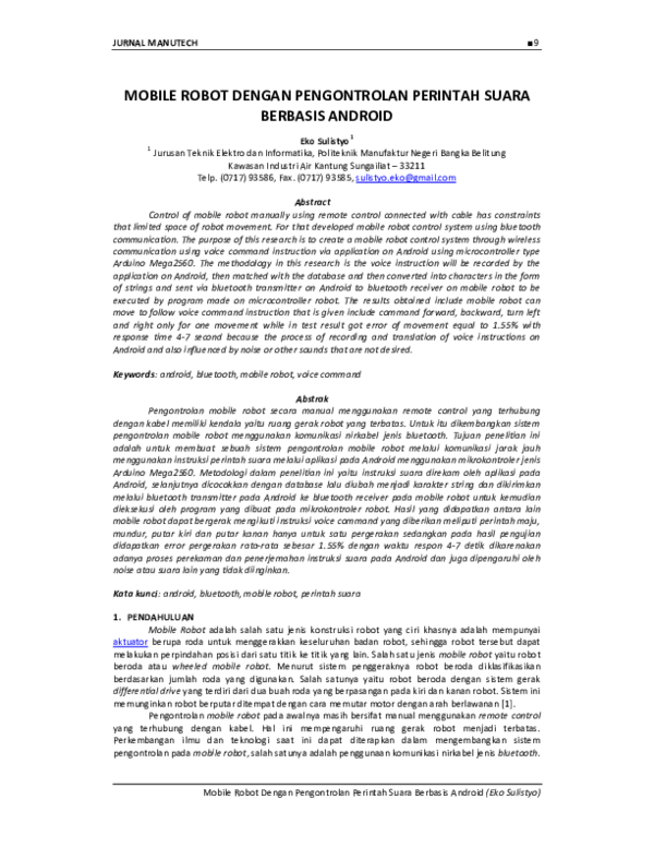 (PDF) Mobile Robot Dengan Pengontrolan Perintah Suara Berbasis Android
