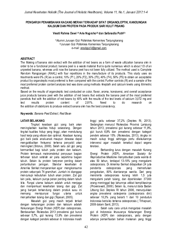 (PDF) Pengaruh Penambahan Kacang Merah Terhadap Sifat Organoleptik, Kandungan Kalsium Dan ...