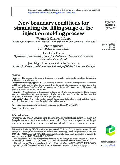 (PDF) New boundary conditions for simulating the filling stage of the injection molding process