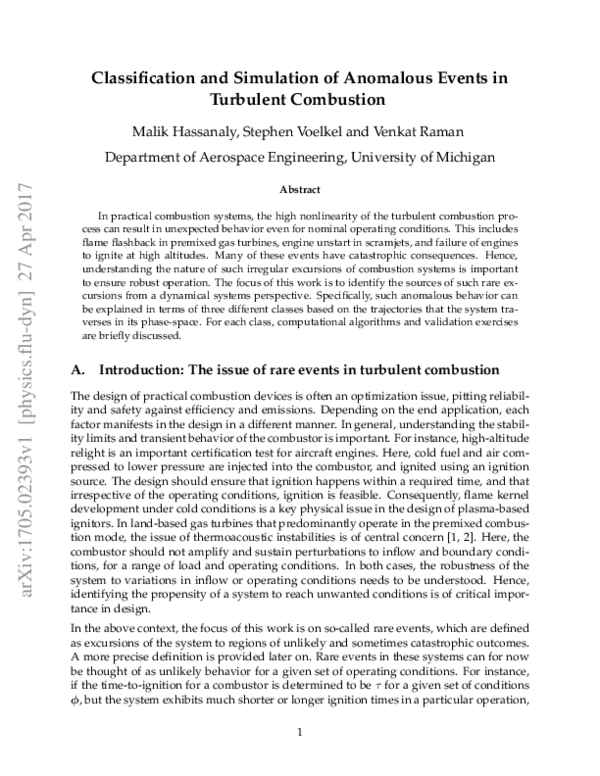 (PDF) Classification and Simulation of Anomalous Events in Turbulent Combustion