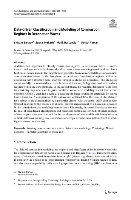 (PDF) Data-driven Classification and Modeling of Combustion Regimes in Detonation Waves | venkat ...