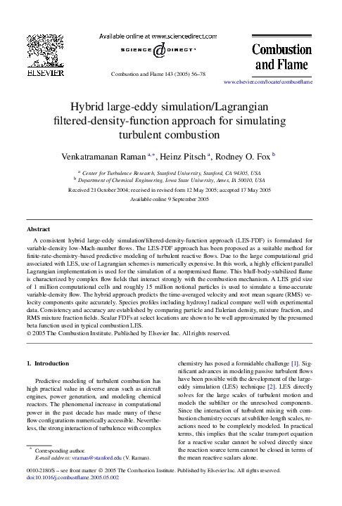 Pdf Hybrid Les Fdf Method For Turbulent Combustion