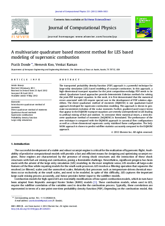 Pdf A Multivariate Quadrature Based Moment Method For Les Based