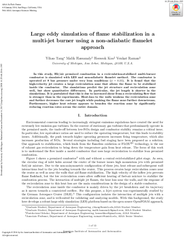 (PDF) Numerical Study on Flame Stabilization Mechanism of a multi-jet ...