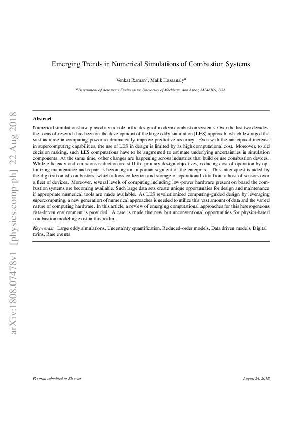 (PDF) Trends in Data-Driven Numerical Simulations for Combustion