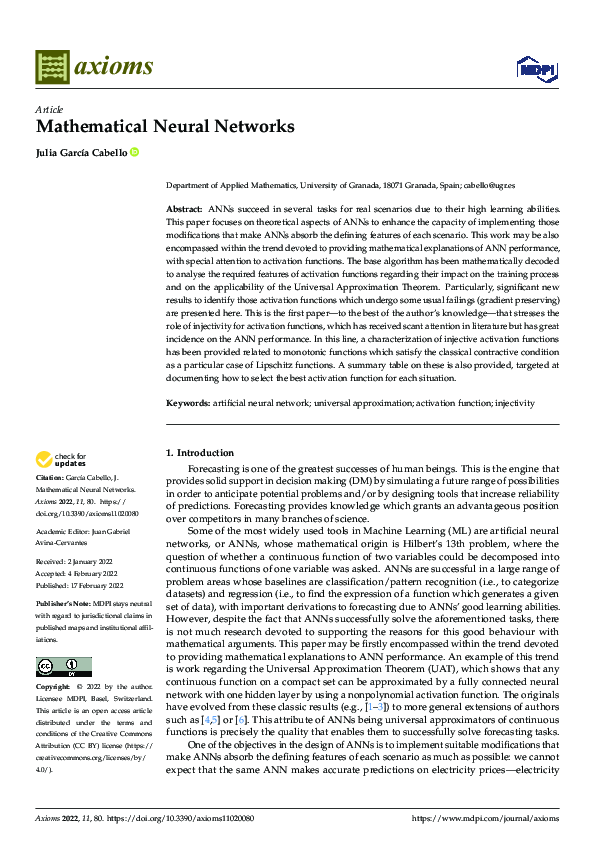 (PDF) Mathematical Neural Networks