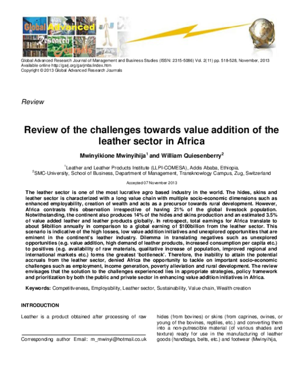 (PDF) Review of the challenges towards value addition of the leather sector in Africa