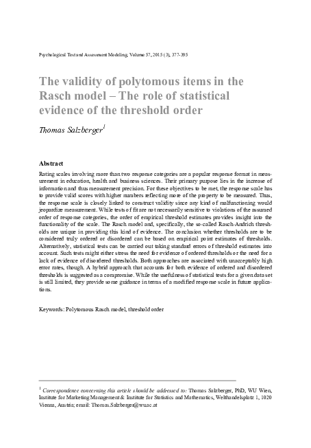 (PDF) The validity of polytomous items in the Rasch model - The role of statistical evidence of ...