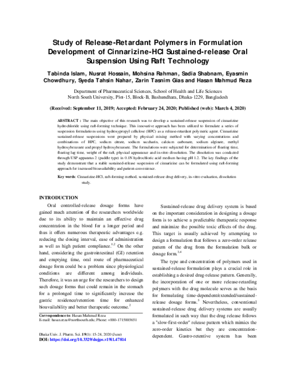 (PDF) Study of Release-Retardant Polymers in Formulation Development of ...