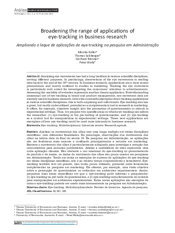 (PDF) Broadening the range of applications of eye-tracking in business ...