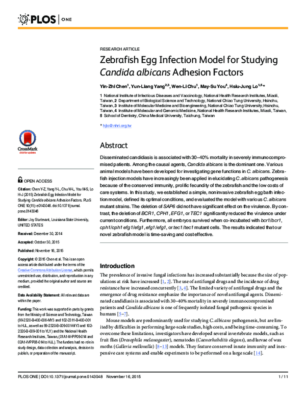 (PDF) Zebrafish Egg Infection Model for Studying Candida albicans ...