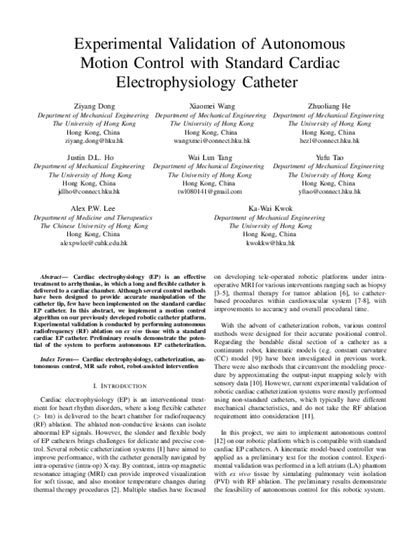 (PDF) Experimental Validation of Autonomous Motion Control with Standard Cardiac ...