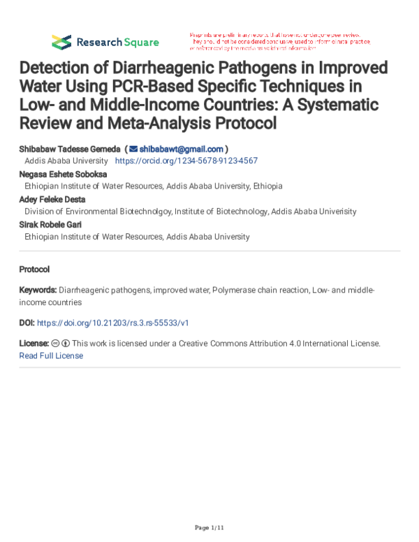 (PDF) Detection of Diarrheagenic Pathogens in Improved Water Using PCR ...
