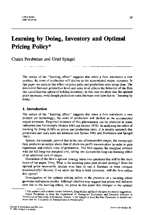 (PDF) Learning by doing, inventory and optimal pricing policy