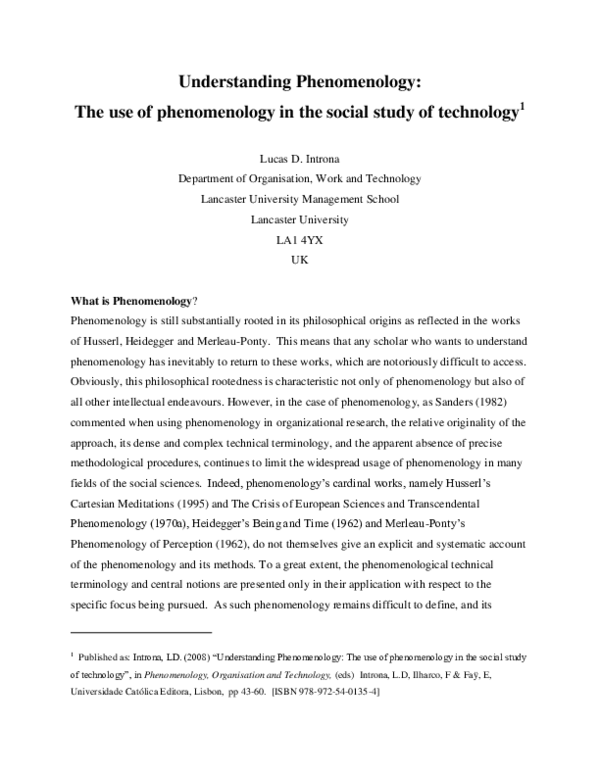 (PDF) Understanding phenomenology: the use of phenomenology in the ...