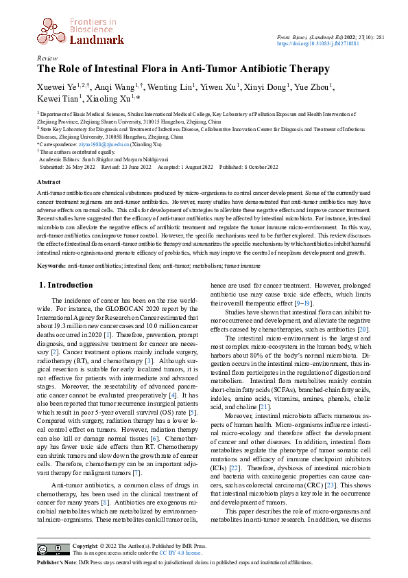 (PDF) The Role of Intestinal Flora in Anti-Tumor Antibiotic Therapy ...