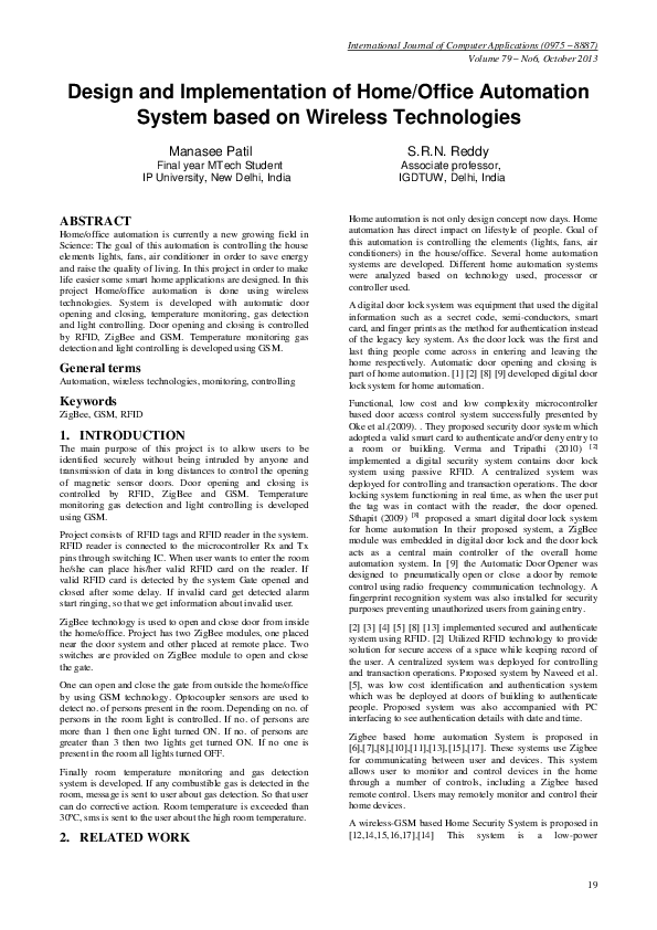 (PDF) Design and Implementation of Home/Office Automation System based on Wireless Technologies