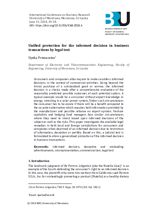 (PDF) Unified protection for the informed decision in business ...