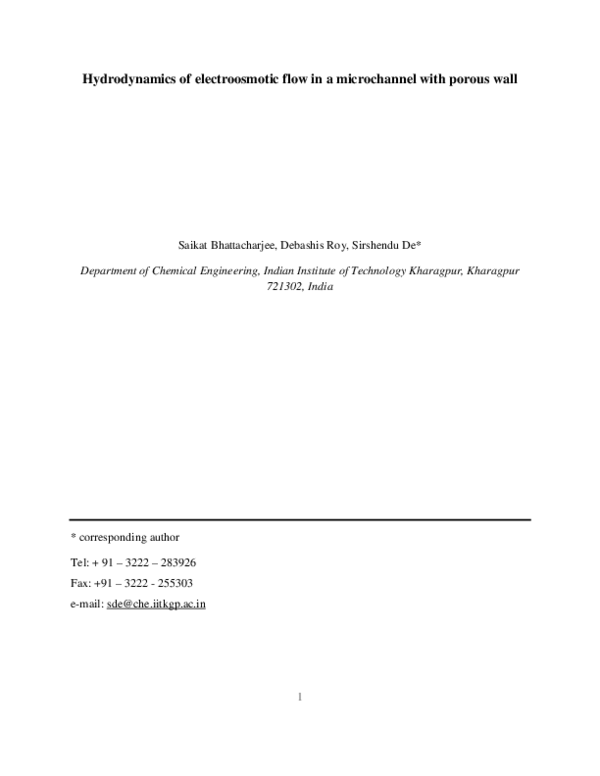(PDF) Hydrodynamics of electroosmotic flow in a microchannel with porous wall