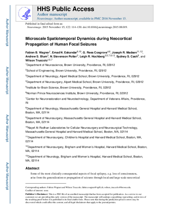 (PDF) Microscale spatiotemporal dynamics during neocortical propagation of human focal seizures