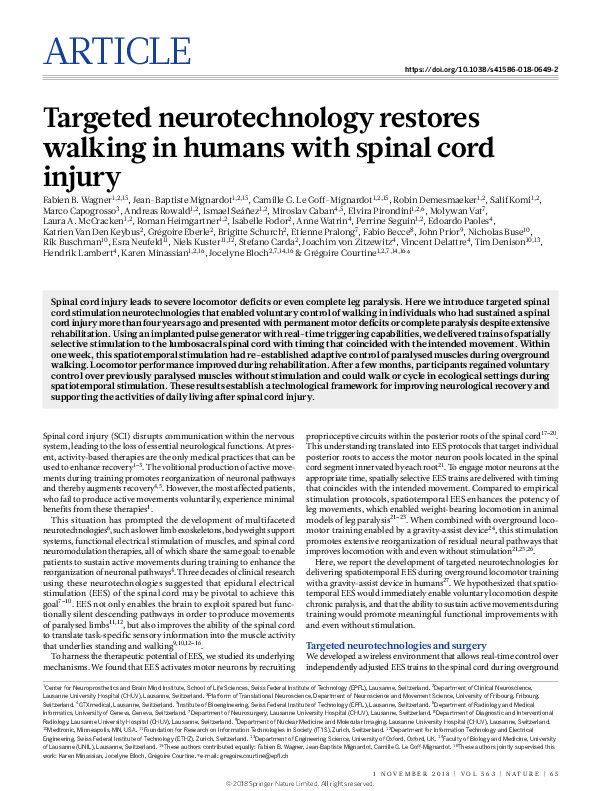 (PDF) Targeted neurotechnology restores walking in humans with spinal ...