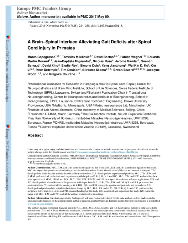 (PDF) A brain–spine interface alleviating gait deficits after spinal ...