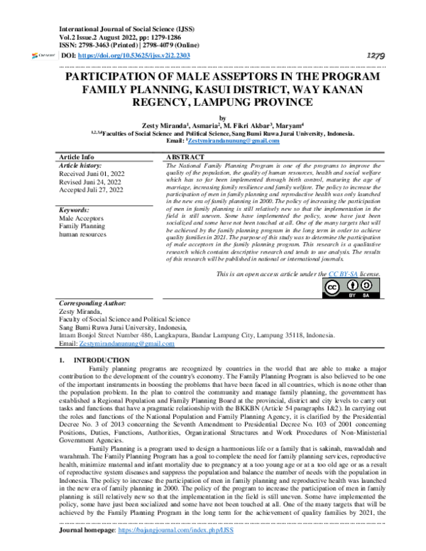 (PDF) Participation of Male Asseptors in the Program Family Planning ...