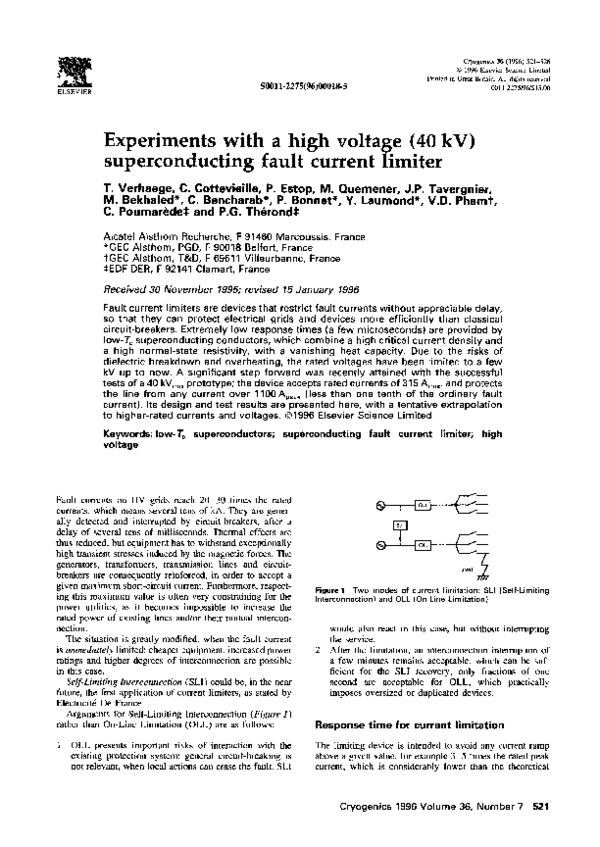 Pdf Experiments With A High Voltage 40 Kv Superconducting Fault
