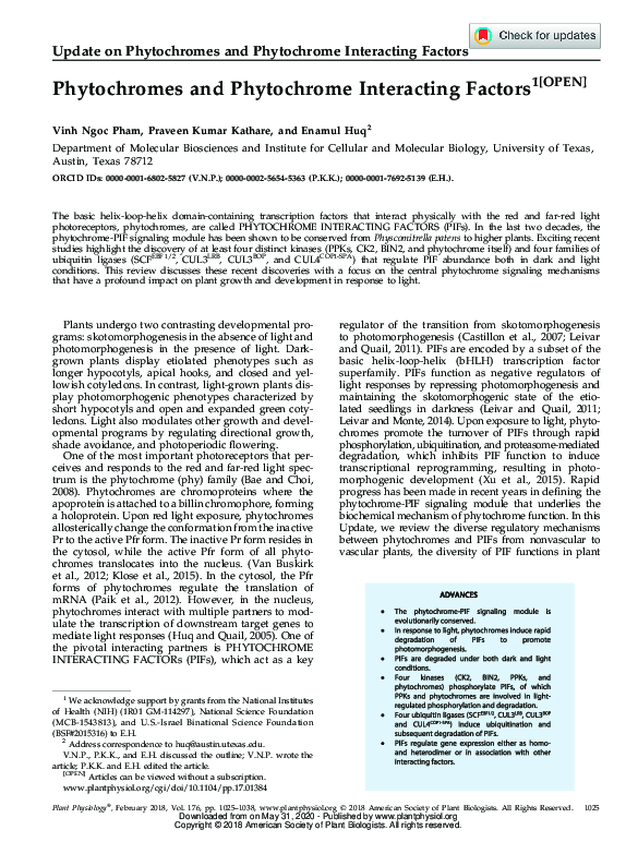 (PDF) Phytochromes and Phytochrome Interacting Factors