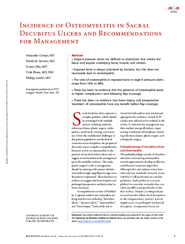 (PDF) Incidence of Osteomyelitis in Sacral Decubitus Ulcers and ...