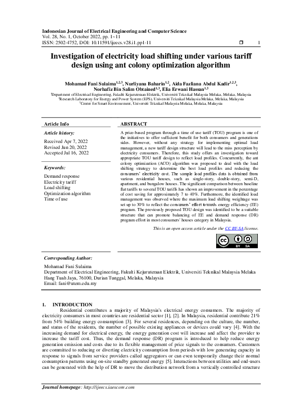 (PDF) Investigation of electricity load shifting under various tariff design using ant colony ...