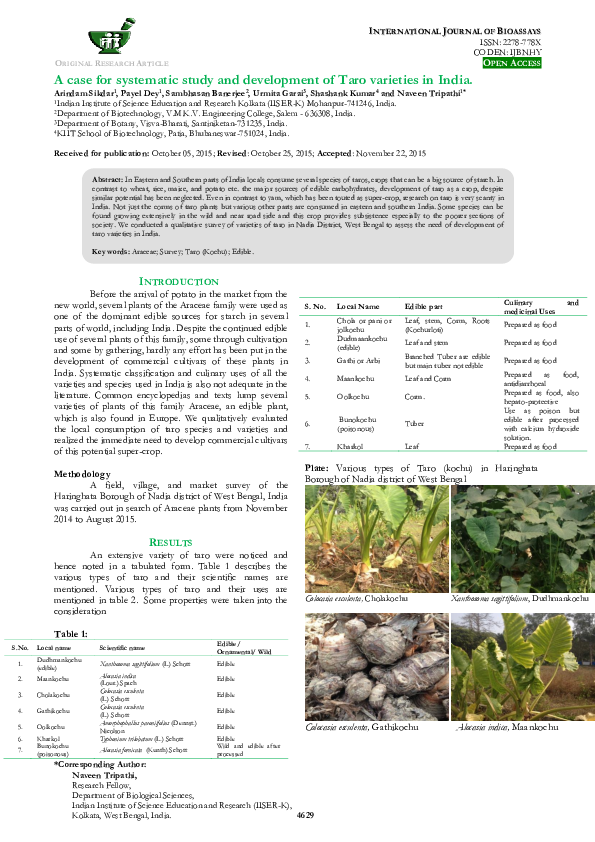 (PDF) A case for systematic study and development of Taro varieties in ...