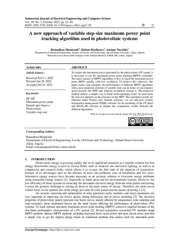 Pdf A New Approach Of Variable Step Size Maximum Power Point Tracking Algorithm Used In