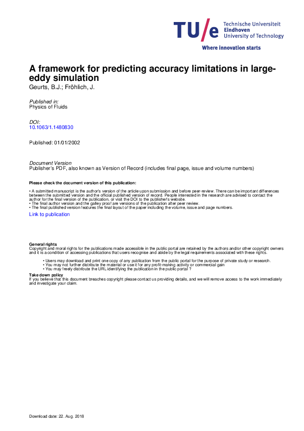 (PDF) A framework for predicting accuracy limitations in large-eddy simulation