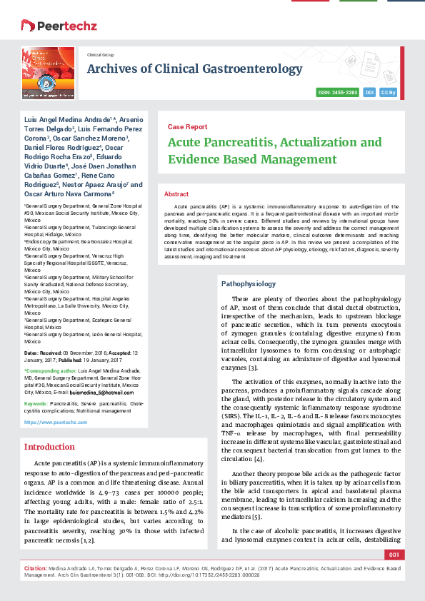 (PDF) Acute Pancreatitis, Actualization and Evidence Based Management