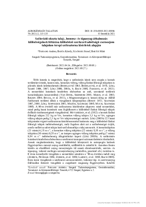 (PDF) Szélerózió okozta talaj-, humusz- és tápanyag-áthalmozás ...