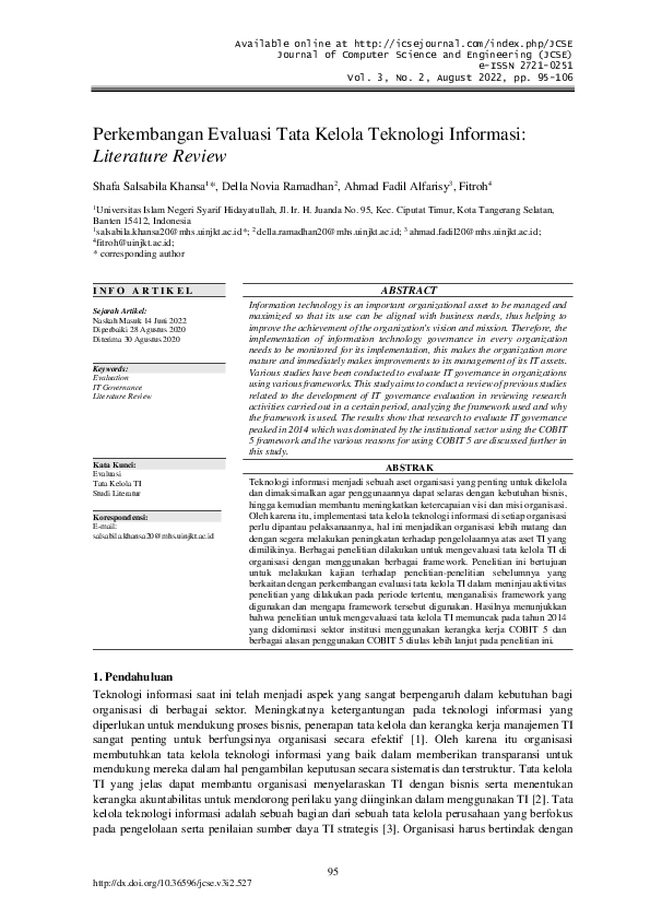 (PDF) Perkembangan Evaluasi Tata Kelola Teknologi Informasi: Literature Review