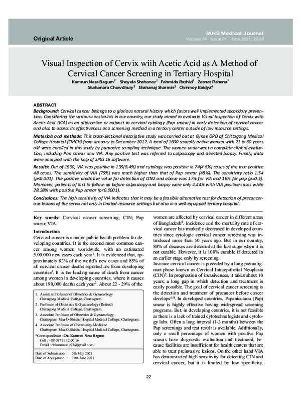 (PDF) Evaluating Acetic Acid Visual Inspection for Cervical Cancer ...