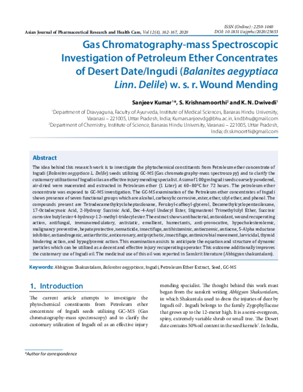 (PDF) GC-MS analysis of Petroleum ether extract of Desert Date/Ingudi ...