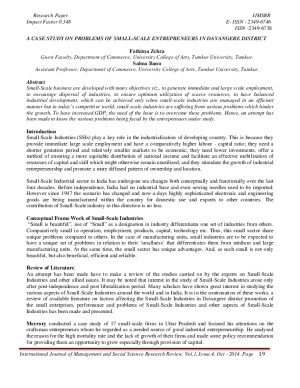 (PDF) A Case Study on Problems of Small-Scale Entrepreneurs in ...
