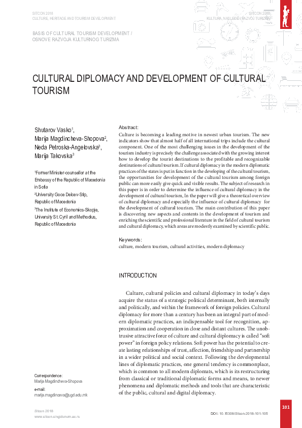 (PDF) Cultural Diplomacy and Development of Cultural Tourism